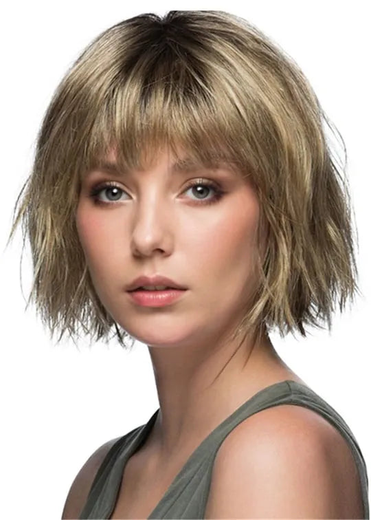 Short Bob Style Choppy Synthetic Hair Natural Straight Women Wig 12 In – WigKiss