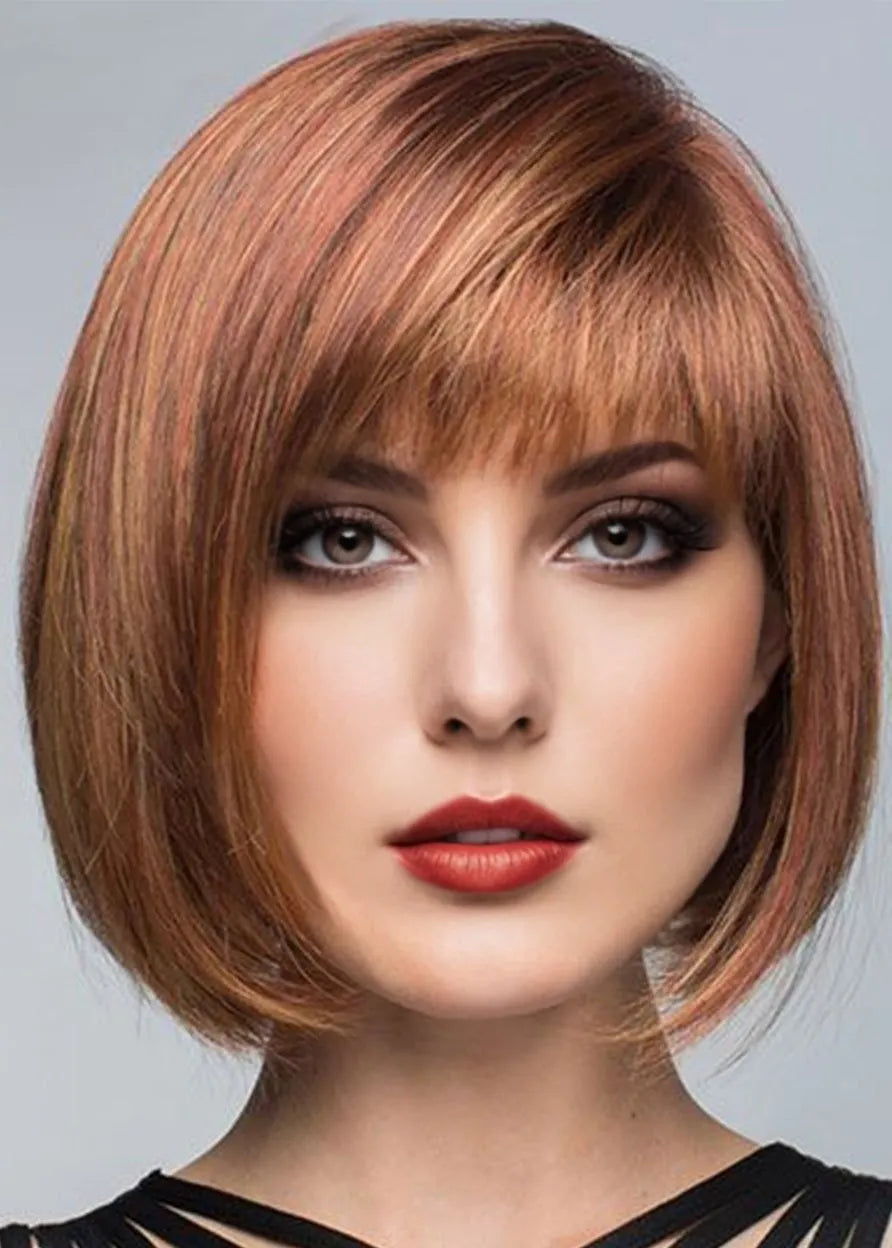 Short Bob Hairstyle With Bangs Women's Straight Synthetic Hair Capless – WigKiss