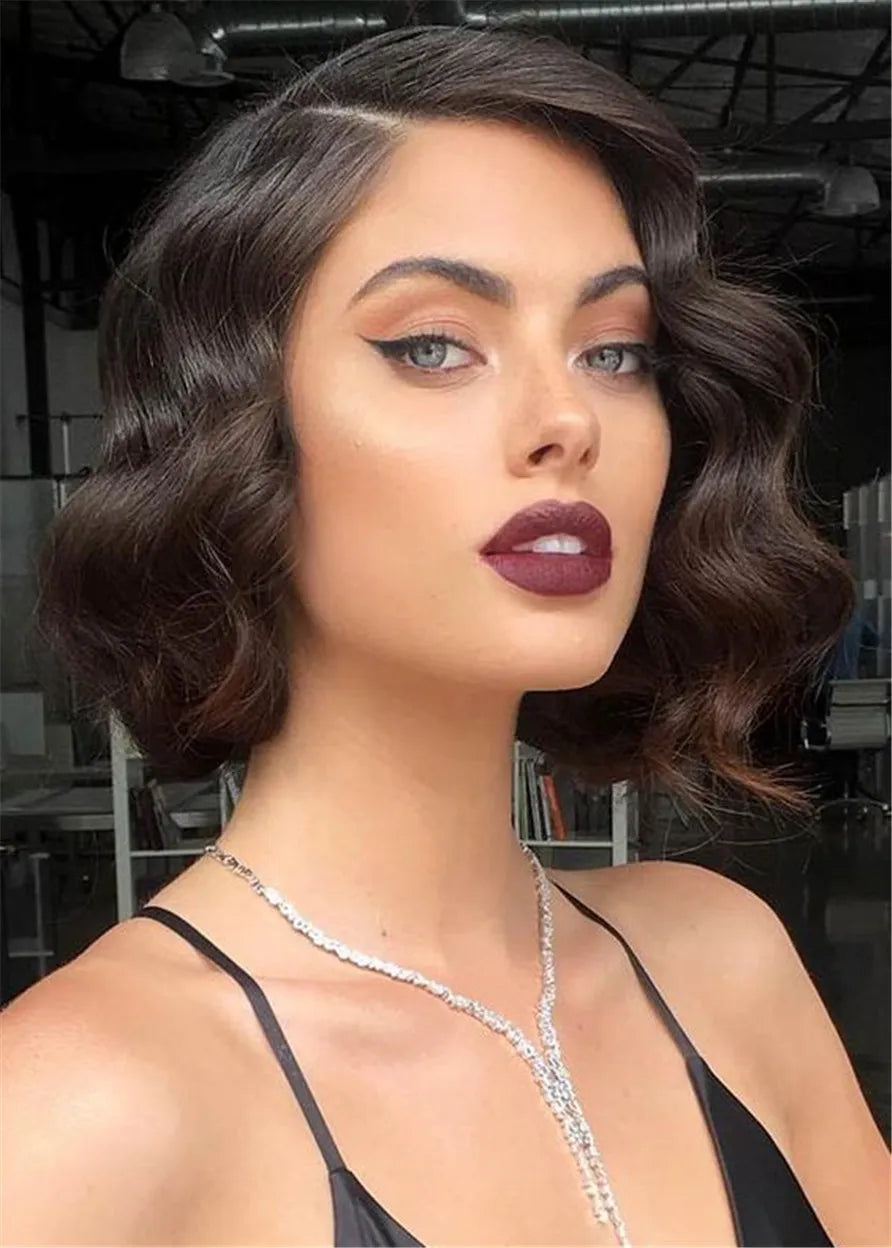 medium-bob-short-synthetic-hair-wavy-lace-front-wig-12-inches – WigKiss