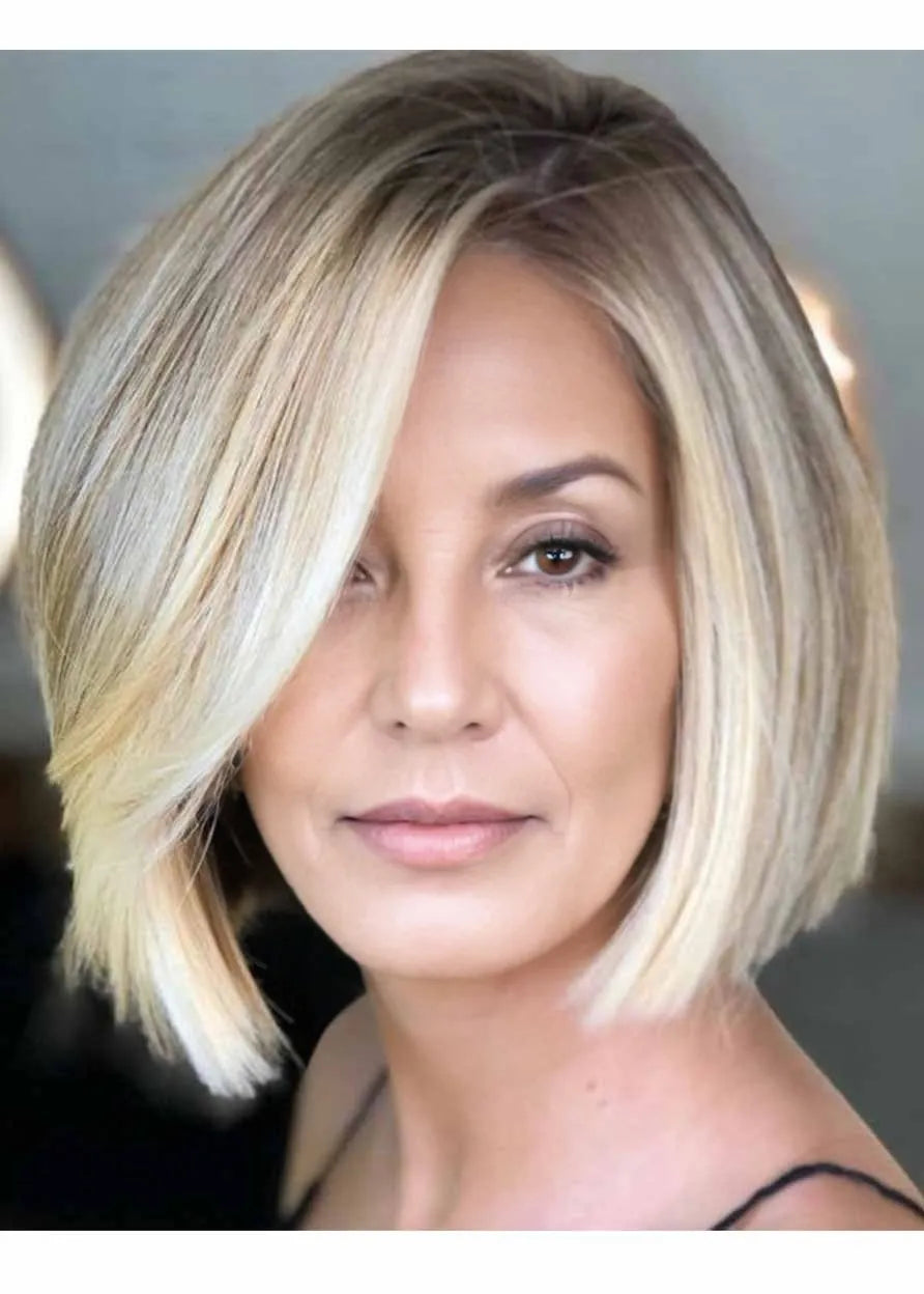 Women's Asymmetrical Bob Style Crisp Straight Synthetic Hair Capless W ...