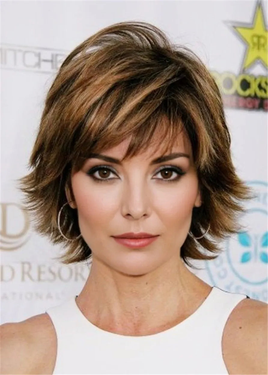 Lisa Rinna Short Cut Shaggy Layered Natural Wavy Hair Capless Wigs Wit ...