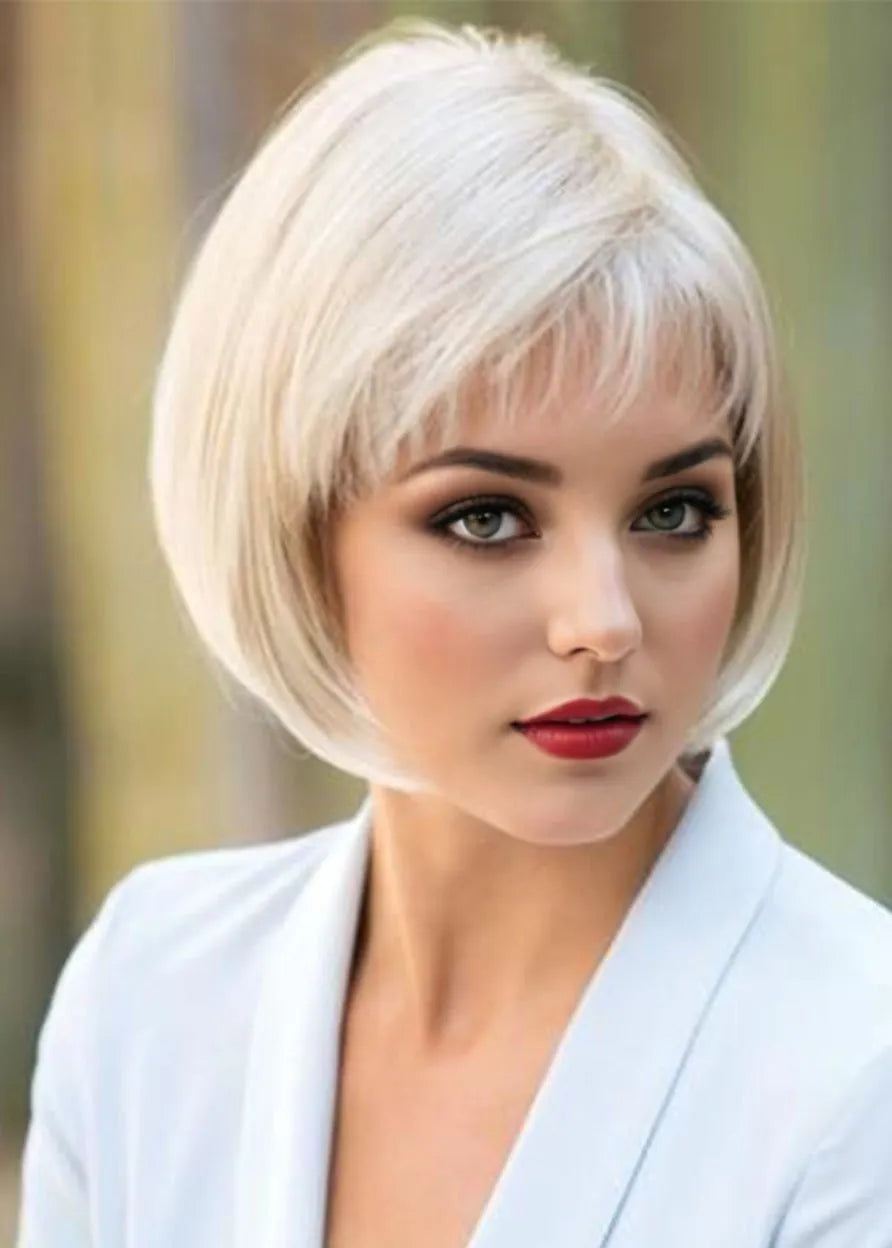 Women's 613 Short Bob Hairstyles Straight Synthetic Hair Wigs With Ban ...