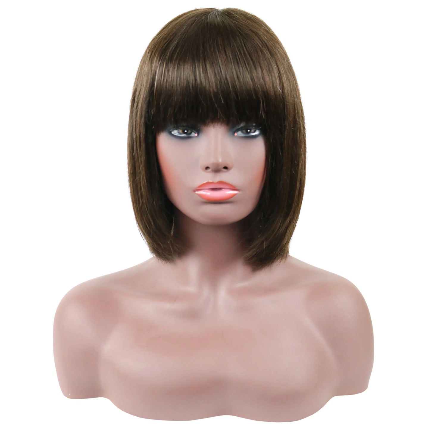 Short Straight Bob Wig 100% Human Hair With Full Bangs 10 Inches – WigKiss