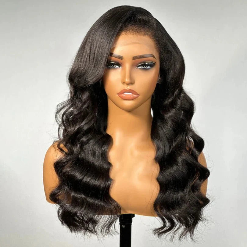 Elegant Natural Black Wavy C Part Wig – WigKiss