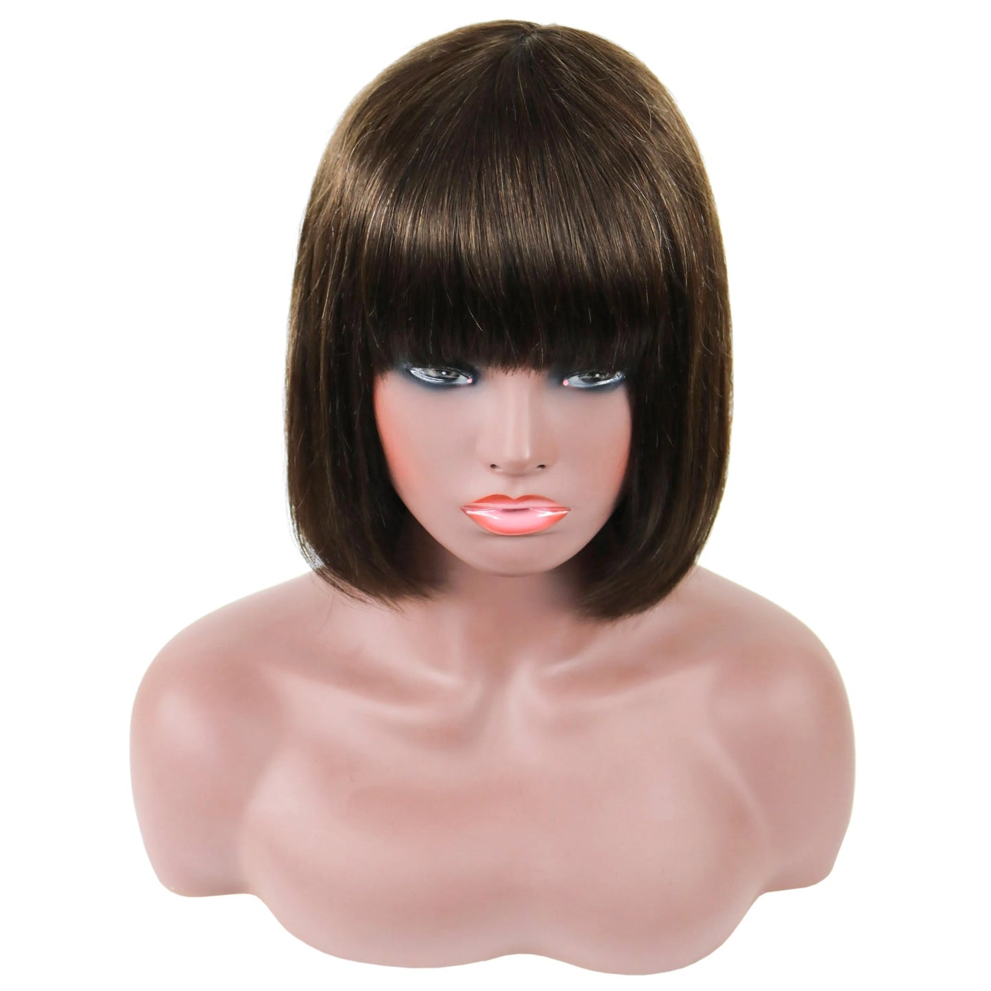 Short Straight Bob Wig 100% Human Hair With Full Bangs 10 Inches – WigKiss