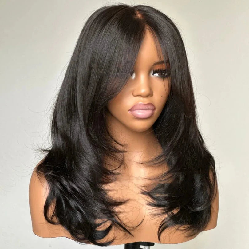 Layered Wavy Wigs with Bangs Lace Closure Wig – WigKiss